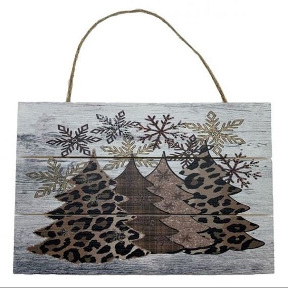 Christmas Sign Leopard Print Sign Christmas Tree Sign - Etsy