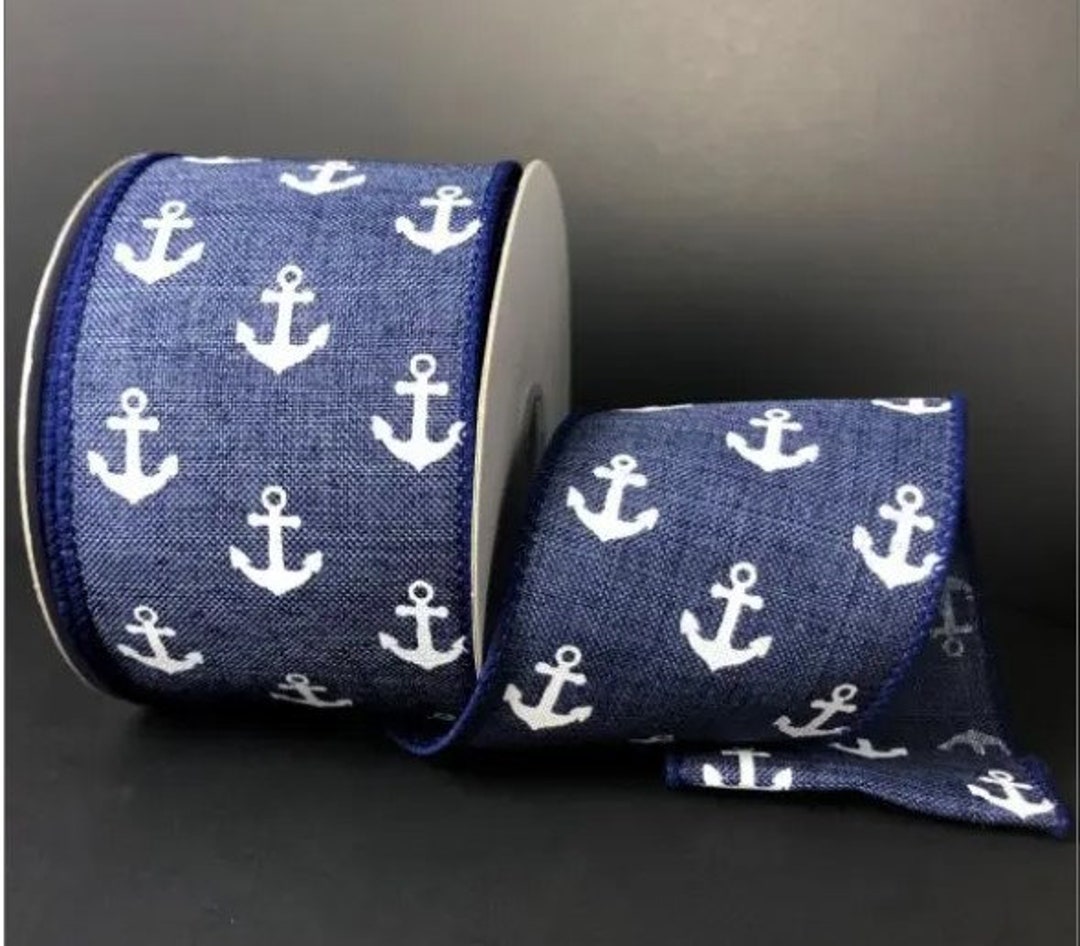 Anchor Wired Ribbon - Navy / White, 2.5" X 10yd Wired - Etsy