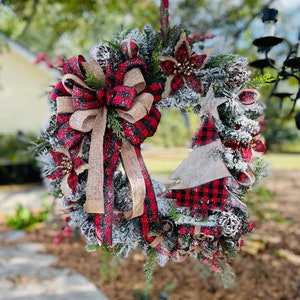 Buffalo Check Winter Wreath, Black and Red Check Rustic Christmas ...