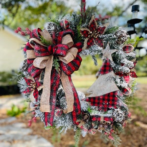Buffalo Check Winter Wreath, Black and Red Check Rustic Christmas ...
