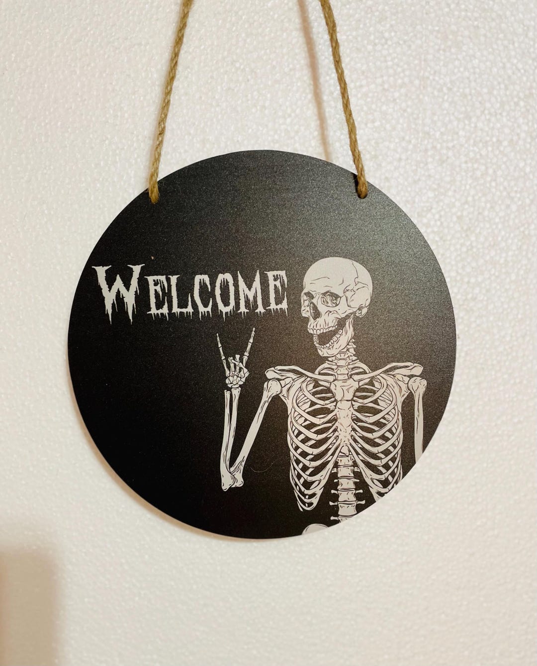 Skeleton Welcome Door Sign: Halloween Wreath Attachment - Etsy