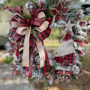 Buffalo Check Winter Wreath, Black and Red Check Rustic Christmas ...