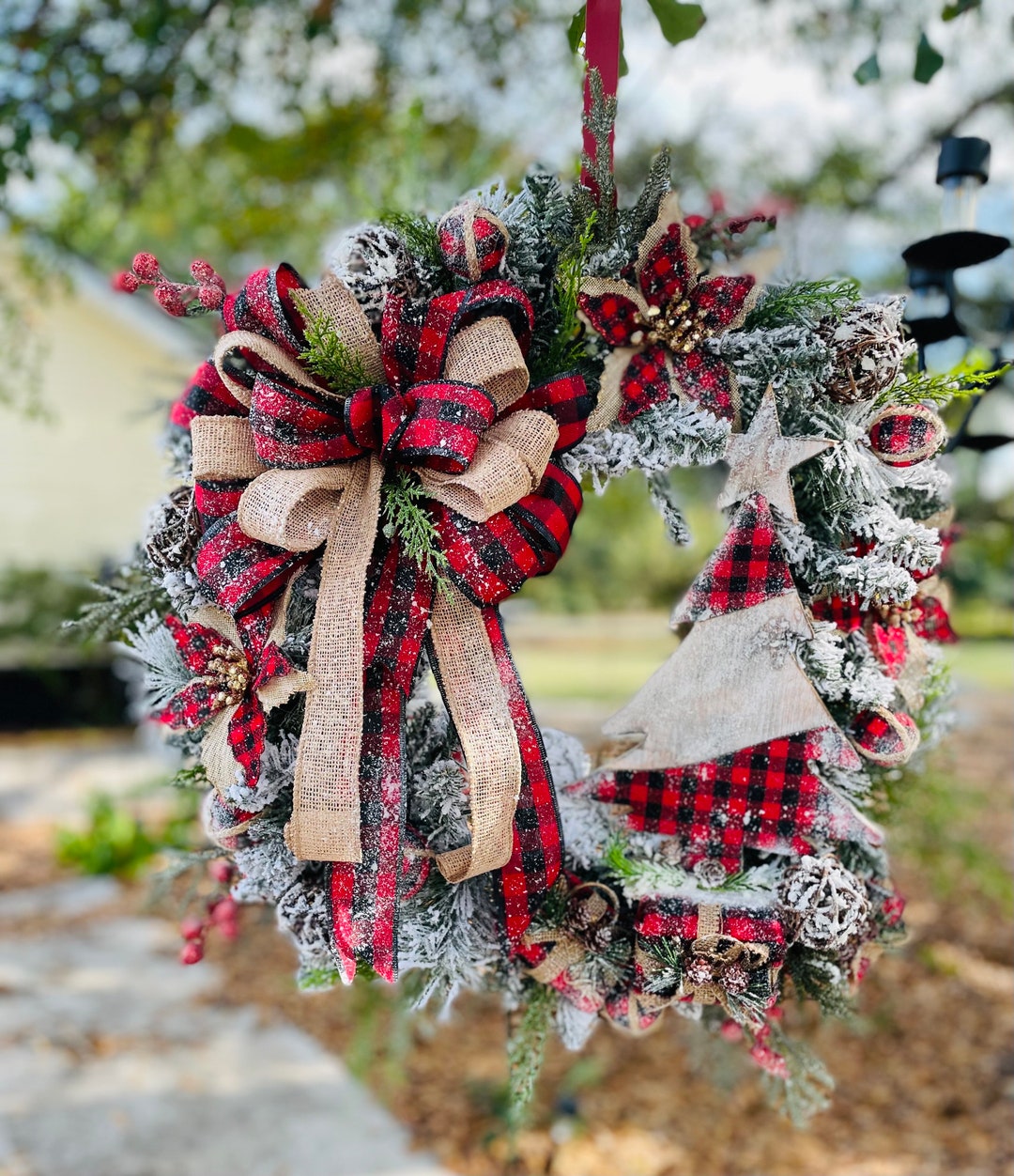 Buffalo Check Winter Wreath, Black and Red Check Rustic Christmas ...