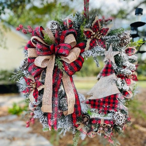 Buffalo Check Winter Wreath, Black and Red Check Rustic Christmas ...