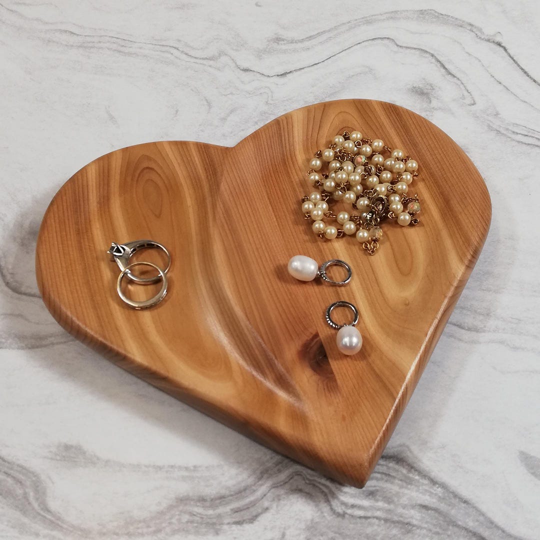 Handcrafted Western Red Cedar Heart Tray, Jewelry Dish, Anniversary ...