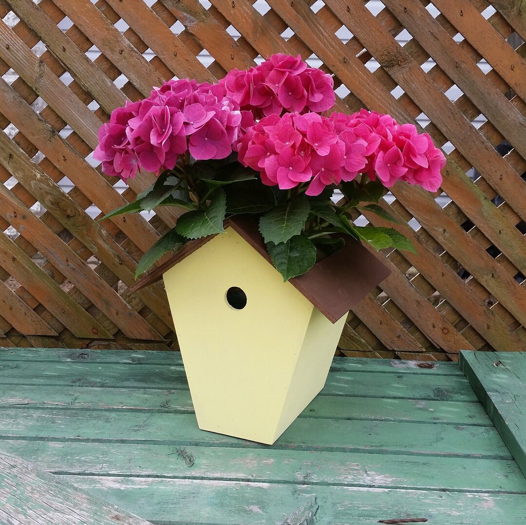 Handcrafted Yellow Birdhouse Planter, Cottage Table Decoration - Etsy