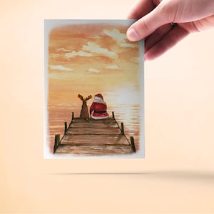 Sunset Christmas Card Set - Santa's Dog Boat Dock Gift for Her ...