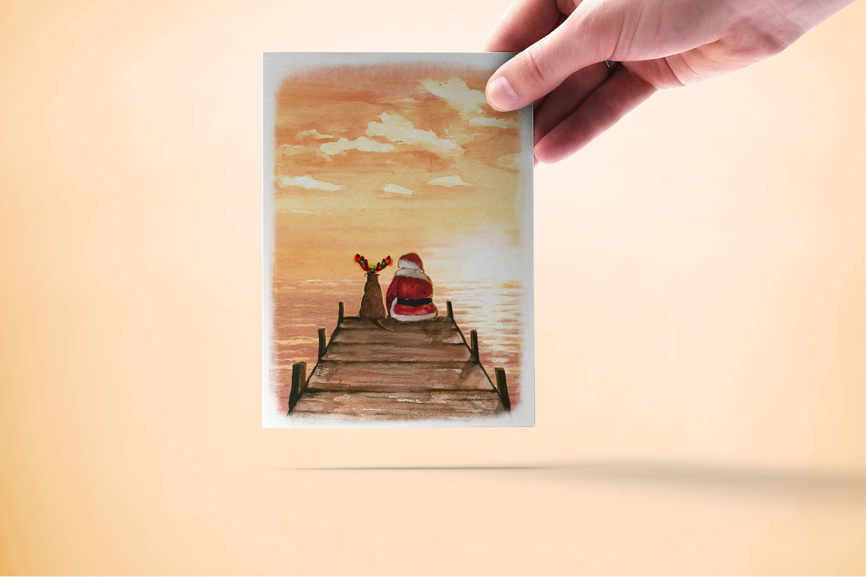 Sunset Christmas Card Set - Santa's Dog Boat Dock Gift for Her ...