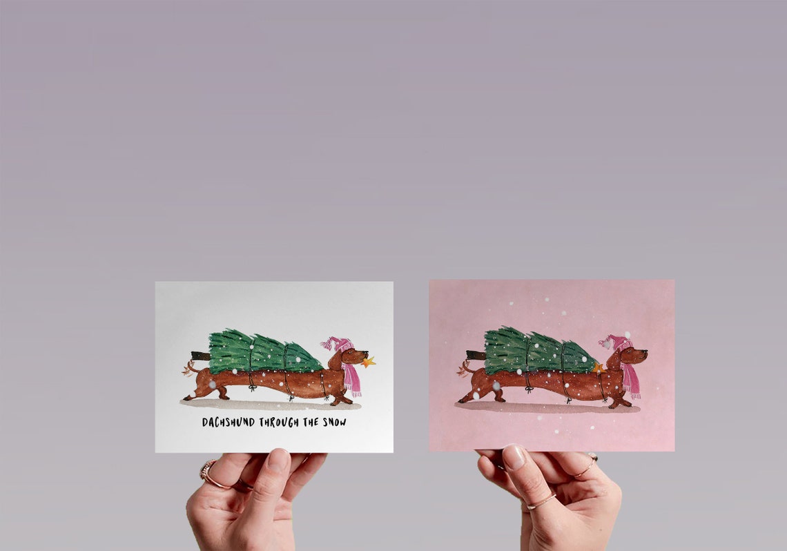 Dachshund Christmas Card Dashing Through The Snow Gifts For | Etsy