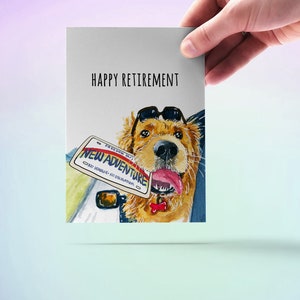 Golden Retriever Retirement Cards for Men - Road Trip Adventure Begins ...