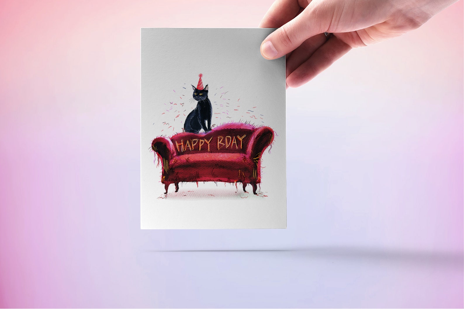 Naughty Black Cat Birthday Cards Funny Couch Scratch Cats - Etsy