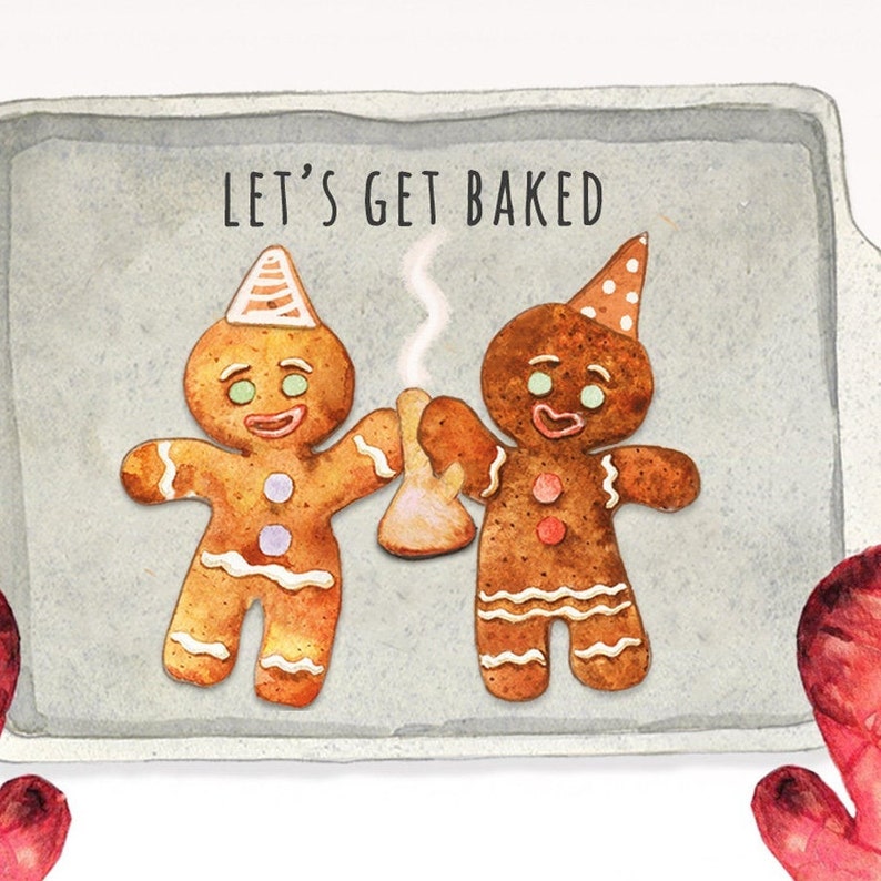 Funny Christmas Card Gingerbread Man Let's Get Baked - Etsy