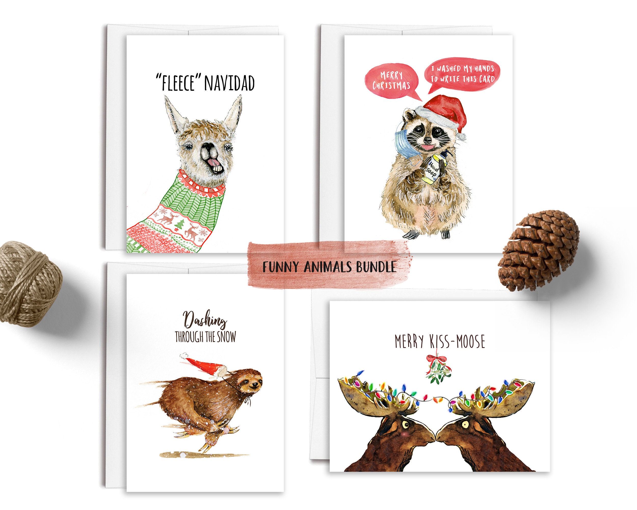 Funny Dogs Christmas Card Set Pack of 4 | Etsy