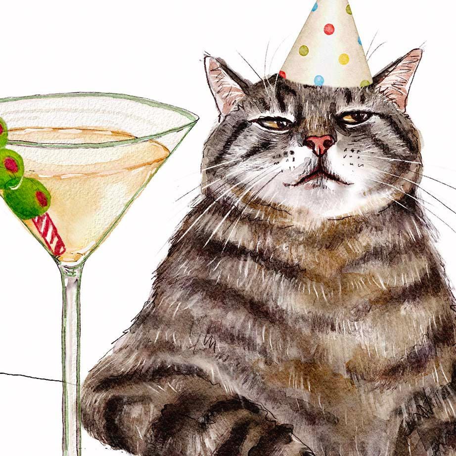 Martini Cat Funny Birthday Card - Just A Tini Bit Older - Funny 30th ...