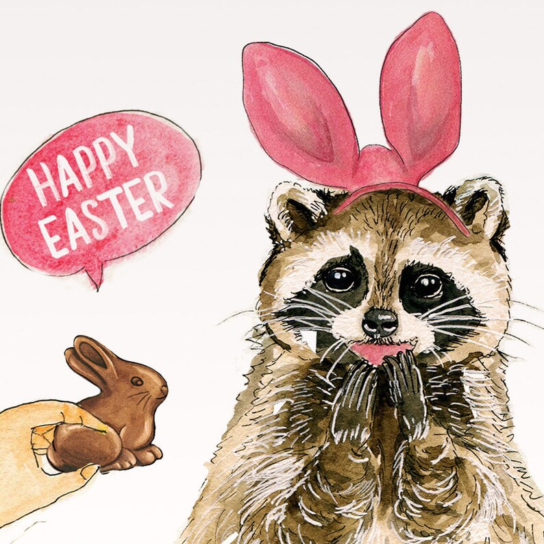 Raccoon Funny Easter Card Set Chocolate Bunny Gift - Etsy