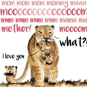 Lion Funny Mothers Day Card From Daughter - Lions Mom and Baby Birthday ...