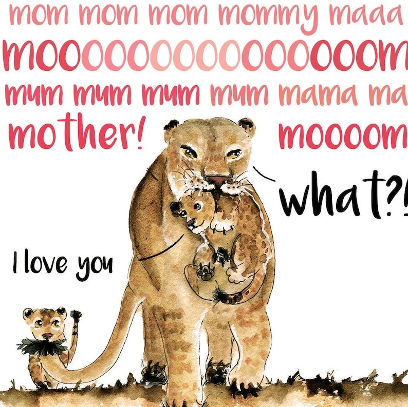 Lion Funny Mothers Day Card From Daughter Lions Mom and Baby - Etsy