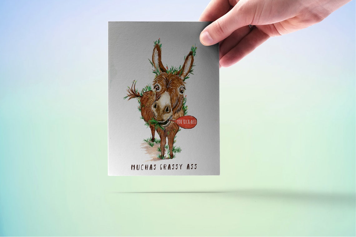 Grassy Ass Funny Thank You Cards Set Muchas Gracias Donkey | Etsy