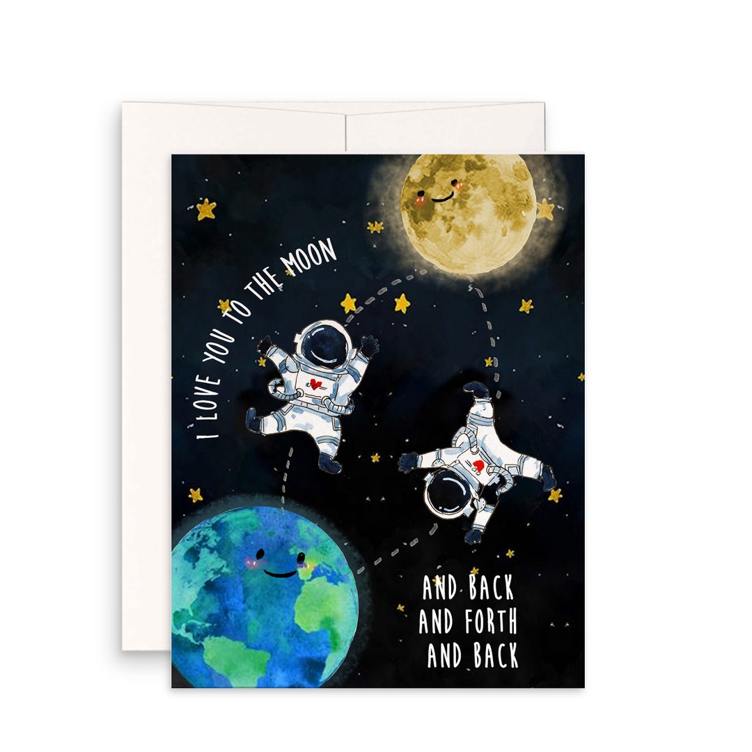I Love You to the Moon and Back Funny Love Card for Husband, Kids Love ...