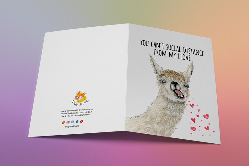 Funny Llama Spits Love Valentines Day Card Funny Pandemic - Social ...