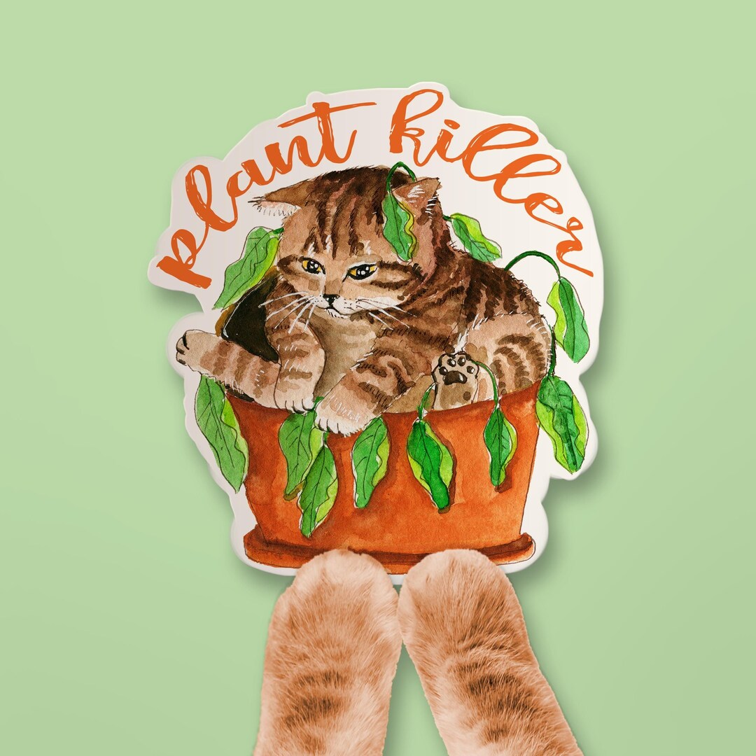 Plant Killer Cat Stickers for Plant Mom - Funny Waterproof Stickers for ...
