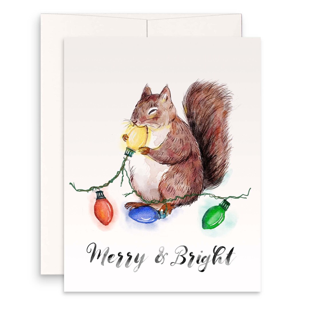 Squirrels Funny Christmas Cards - Merry and Bright Red Squirrel Eats ...