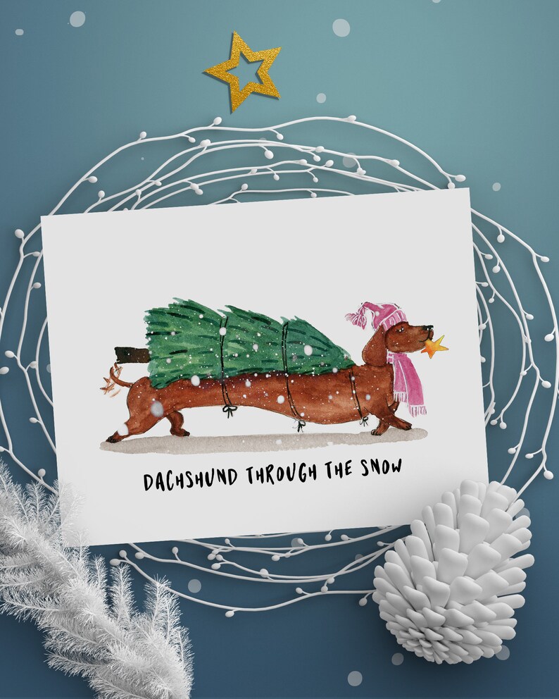 Dachshund Christmas Card - Dashing Through the Snow Gifts for Dog ...