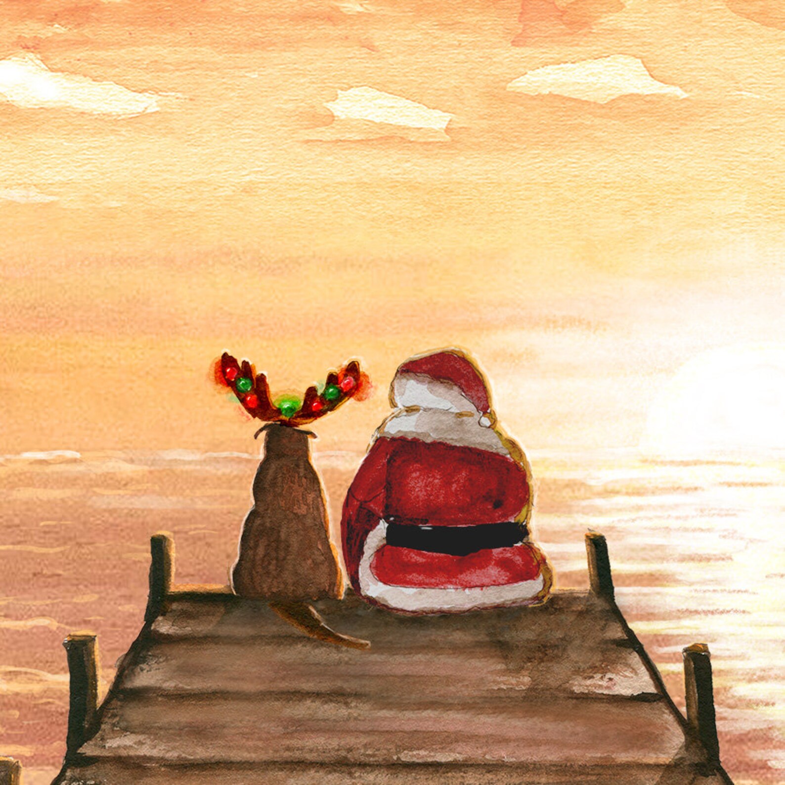 Sunset Christmas Card Set - Santa's Dog Boat Dock Gift for Her ...