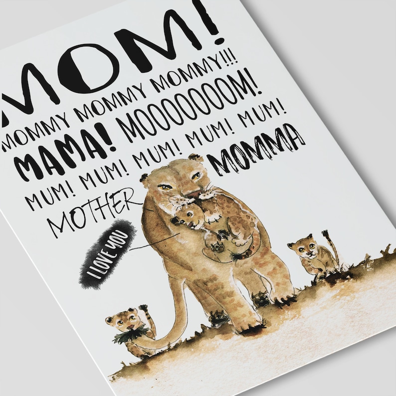 Funny Lion Mom Card I Love You Mum Funny Mom Card From Baby | Etsy