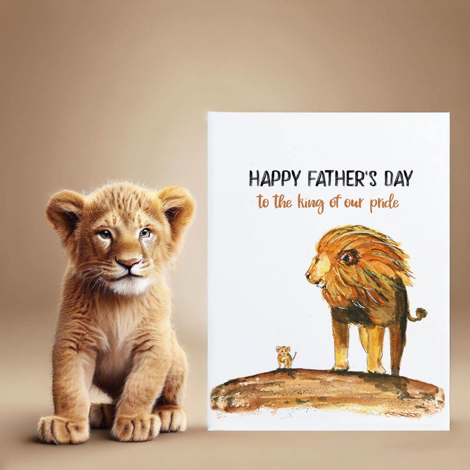 Lion Dad and Baby Cub Fathers Day Card From Kid - to the King of Our ...