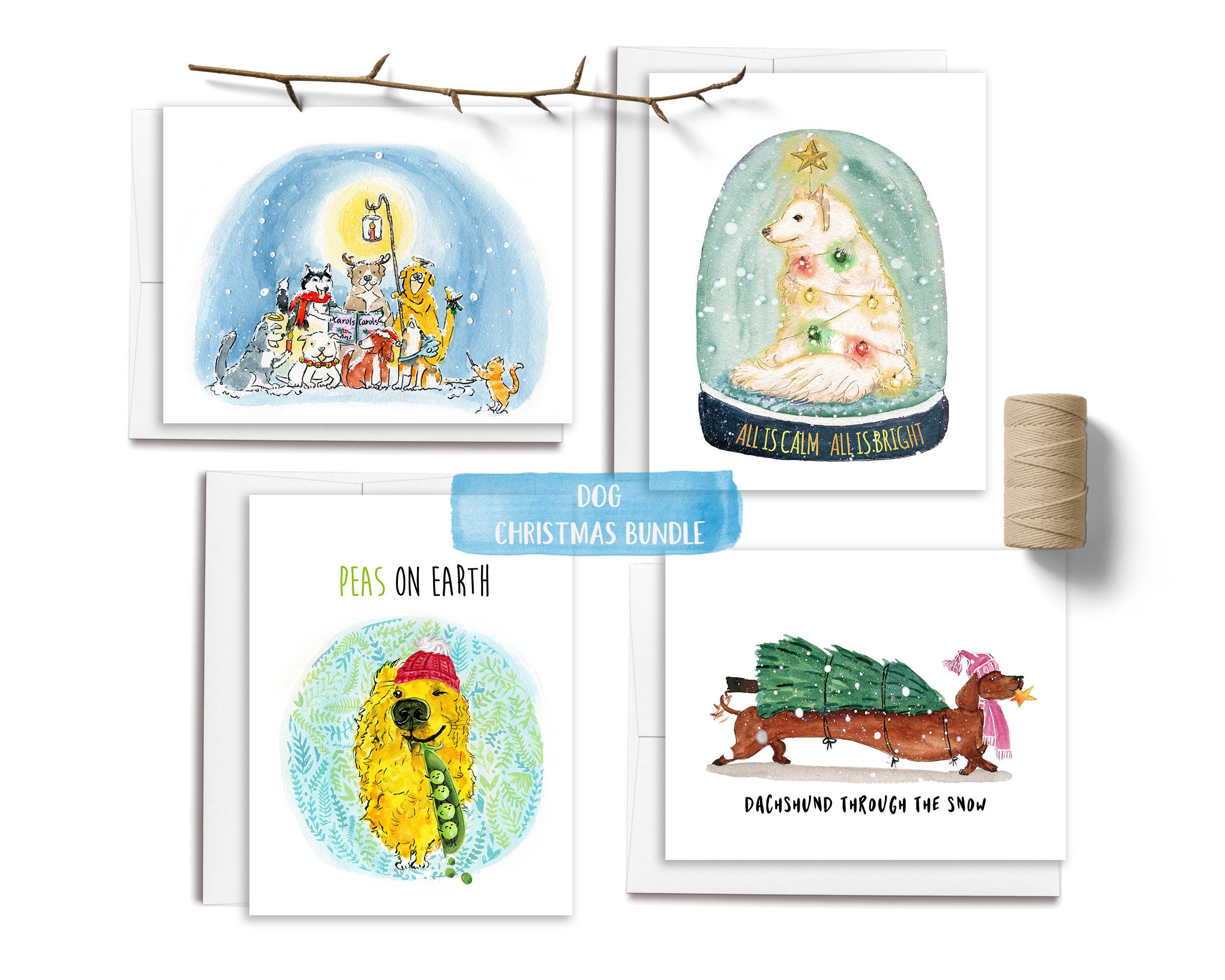 Funny Dogs Christmas Card Set Pack of 4 | Etsy