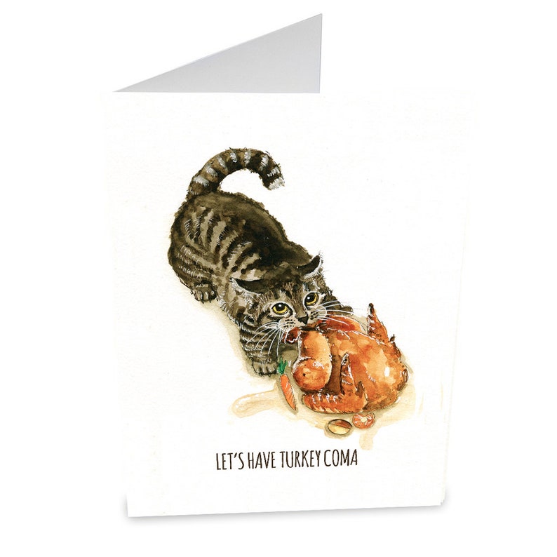 Thanksgiving Cards Tabby Cat Steals Thanksgiving Turkey - Etsy