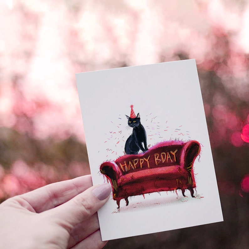 Naughty Black Cat Birthday Cards Funny Couch Scratch Cats - Etsy