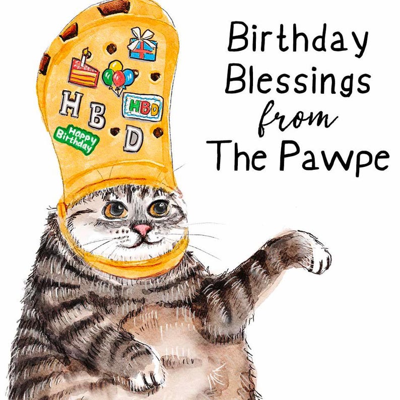 Pope Cat Meme Funny Birthday Card - Crocs Charms Birthday Blessing ...