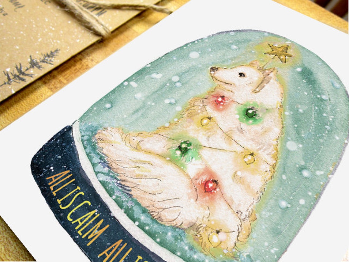 Samoyed Dog Christmas Card, Snow Globe Christmas Card, Silend Night ...