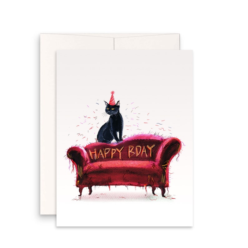 Naughty Black Cat Birthday Cards Funny Couch Scratch Cats - Etsy