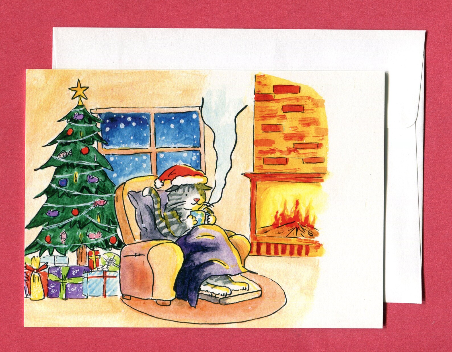 Cozy Warm Kitty Cat Christmas Card For Cat Lover Silent Night | Etsy