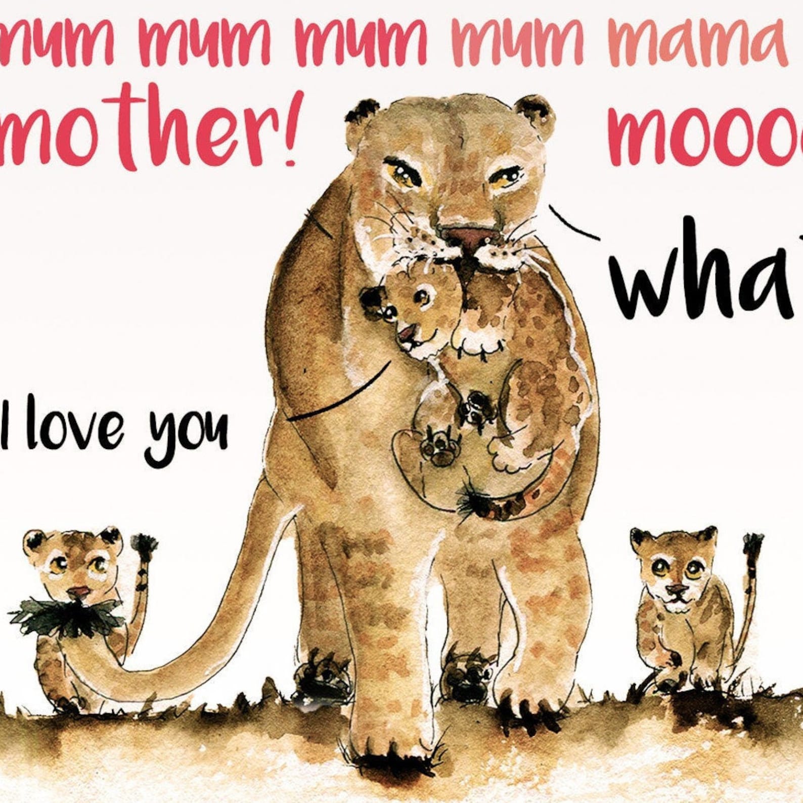 Lion Funny Mothers Day Card From Daughter Lions Mom and Baby - Etsy
