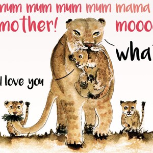 Lion Funny Mothers Day Card From Daughter - Lions Mom and Baby Birthday ...