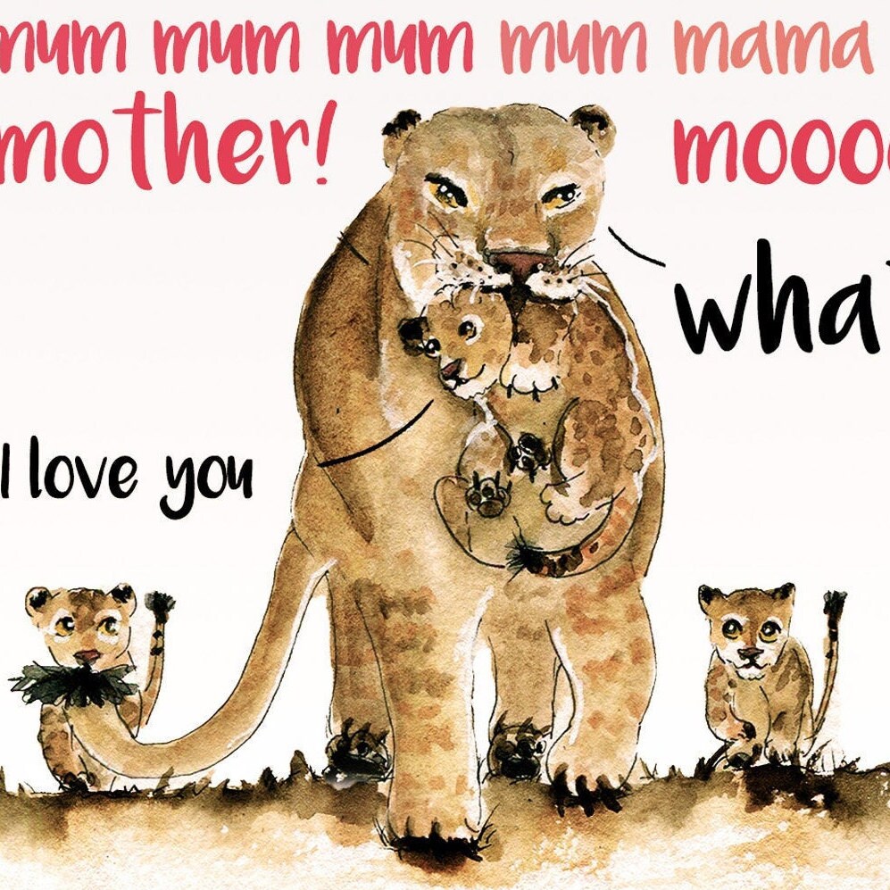 Lion Funny Mothers Day Card From Daughter - Lions Mom and Baby Birthday ...