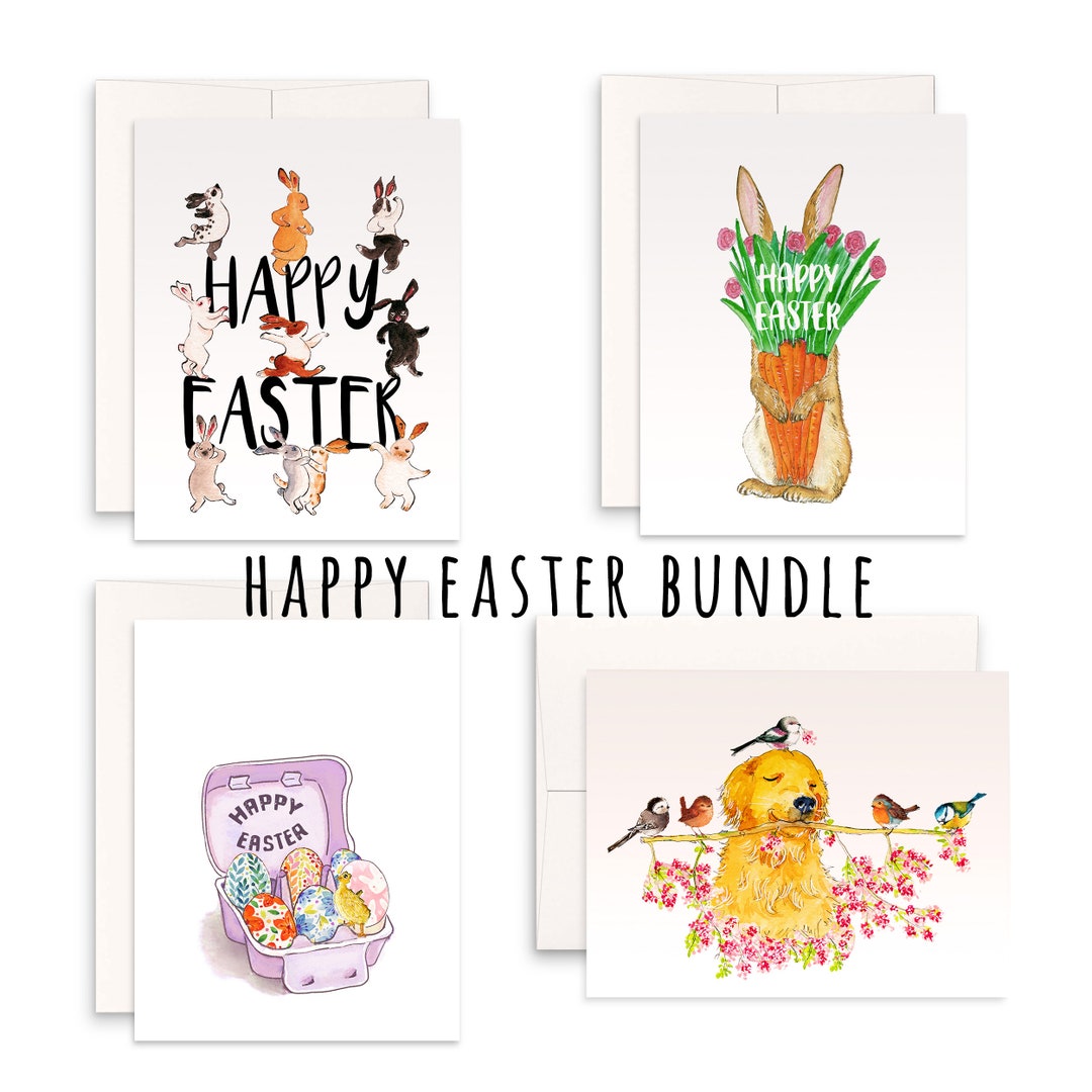 Happy Easter Card Set - Easter Bunny Egg Basket Gifts- Spring Greeting ...