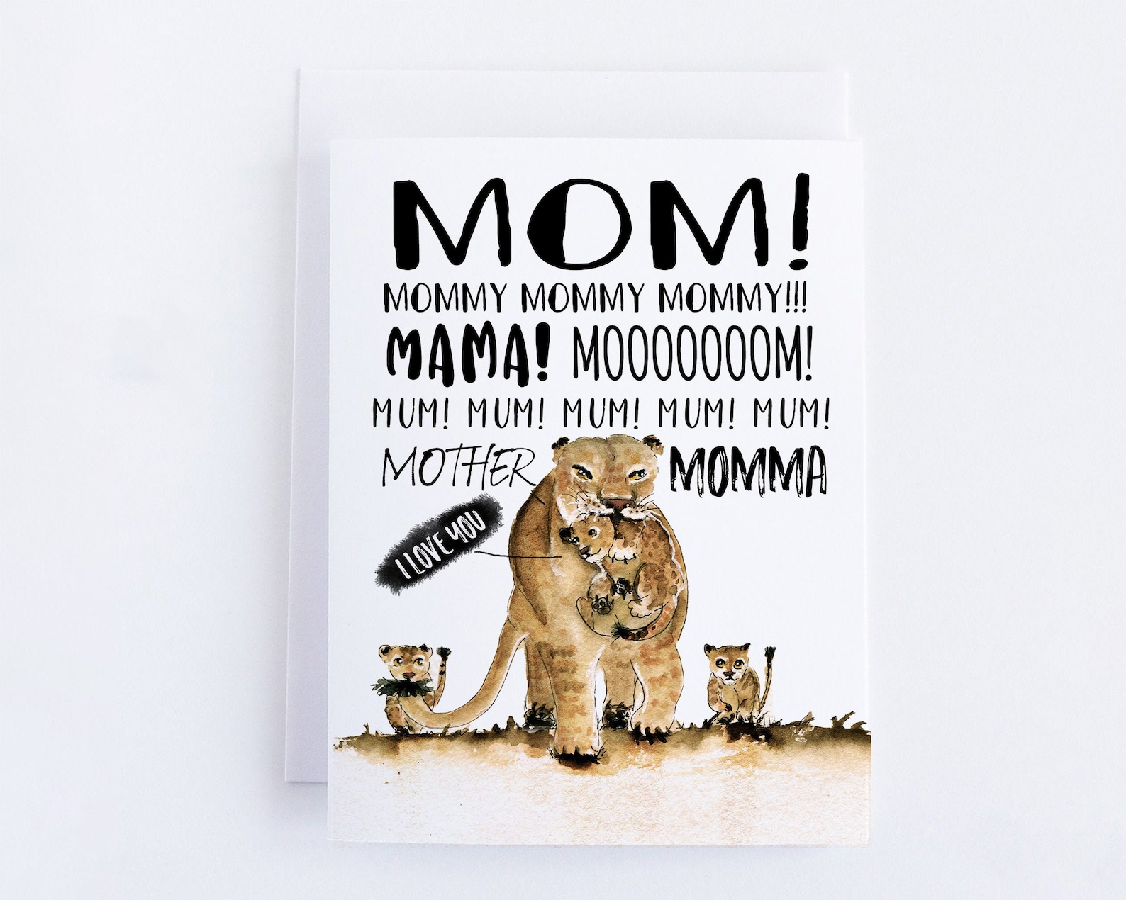 Funny Lion Mom Card, I Love You Mum, Funny Mom Card From Baby Lions ...