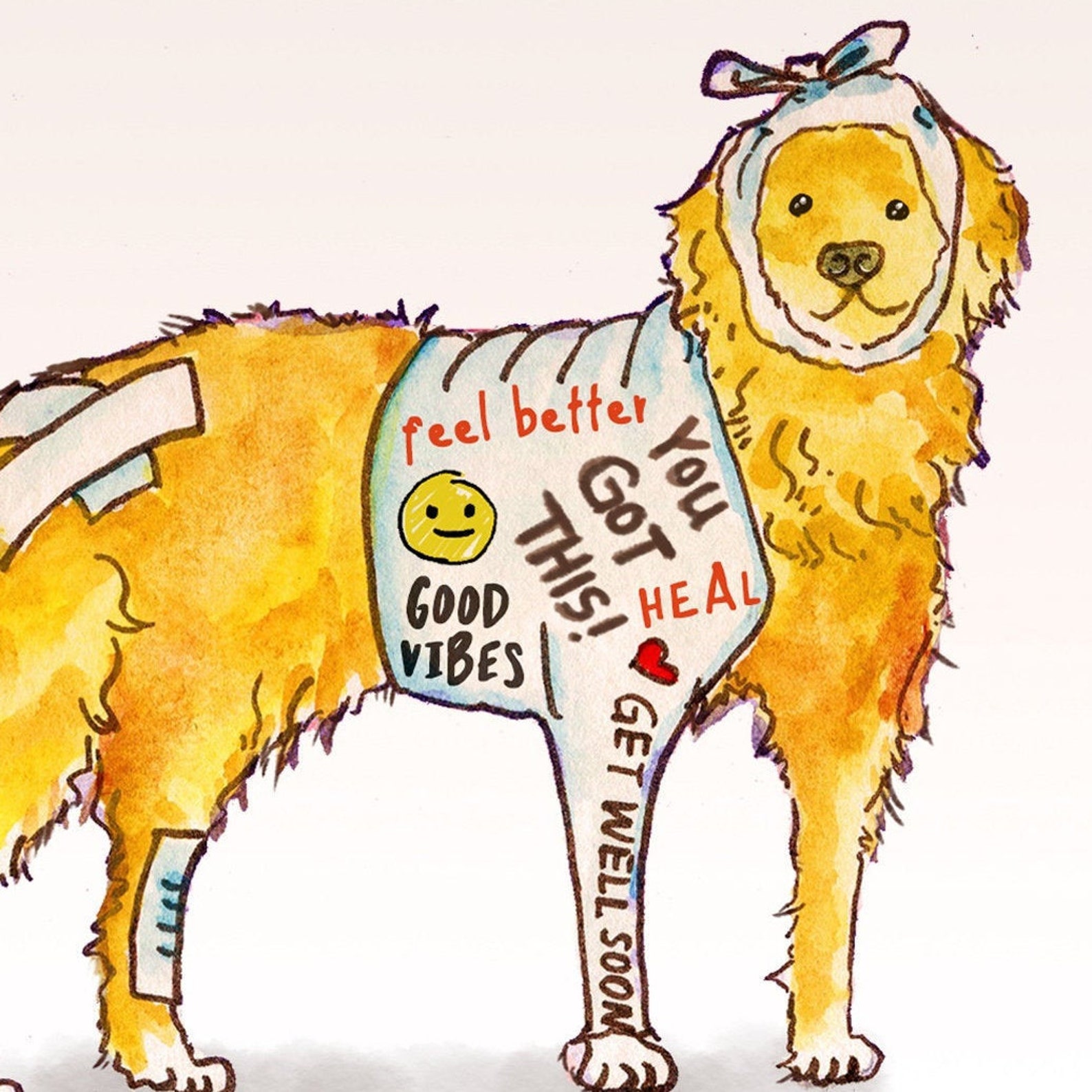 Get Well Soon Card Funny Golden Retriever Dog Greeting Card - Etsy UK