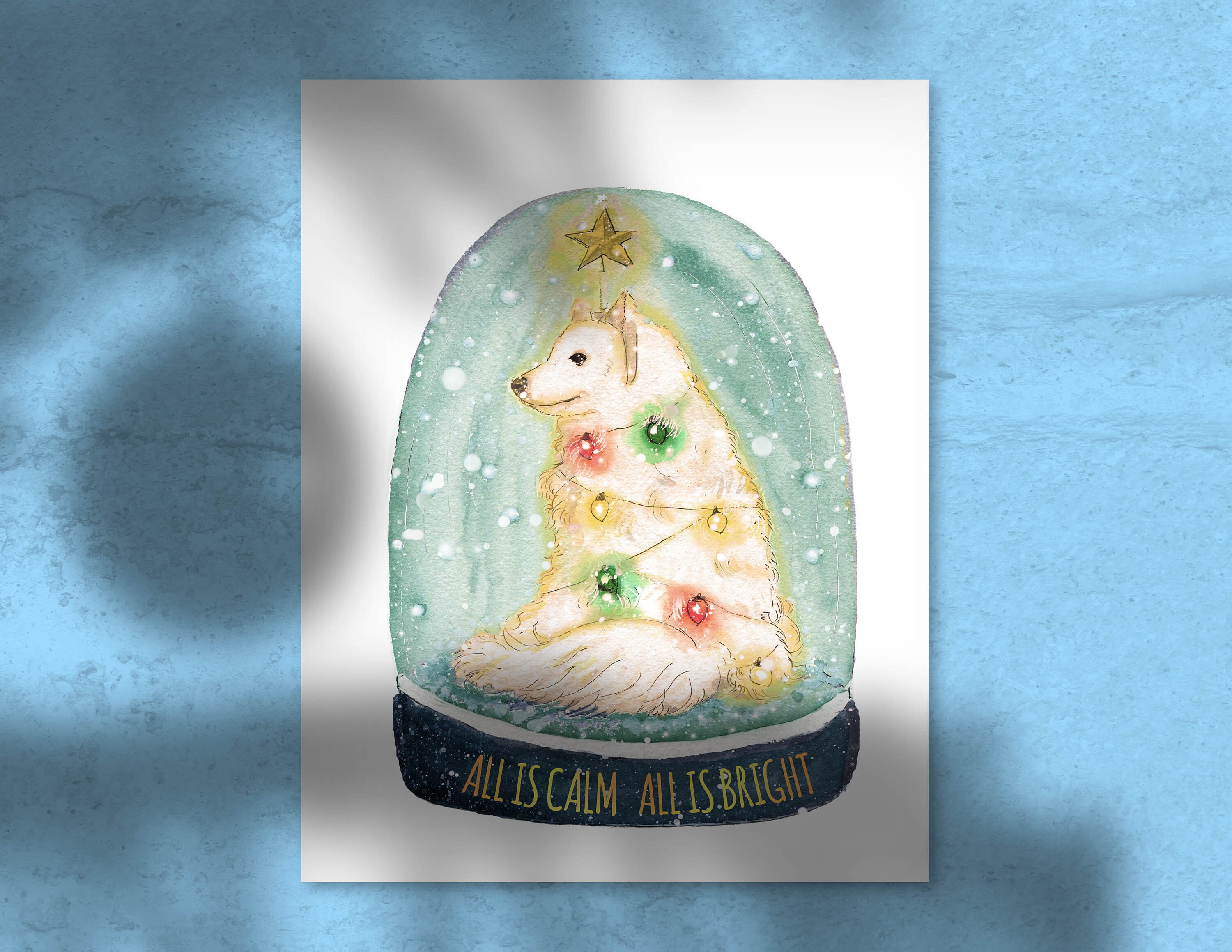 Samoyed Dog Christmas Card, Snow Globe Christmas Card, Silend Night ...
