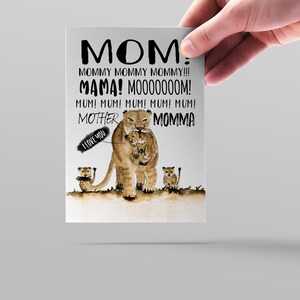 Funny Lion Mom Card, I Love You Mum, Funny Mom Card From Baby Lions ...