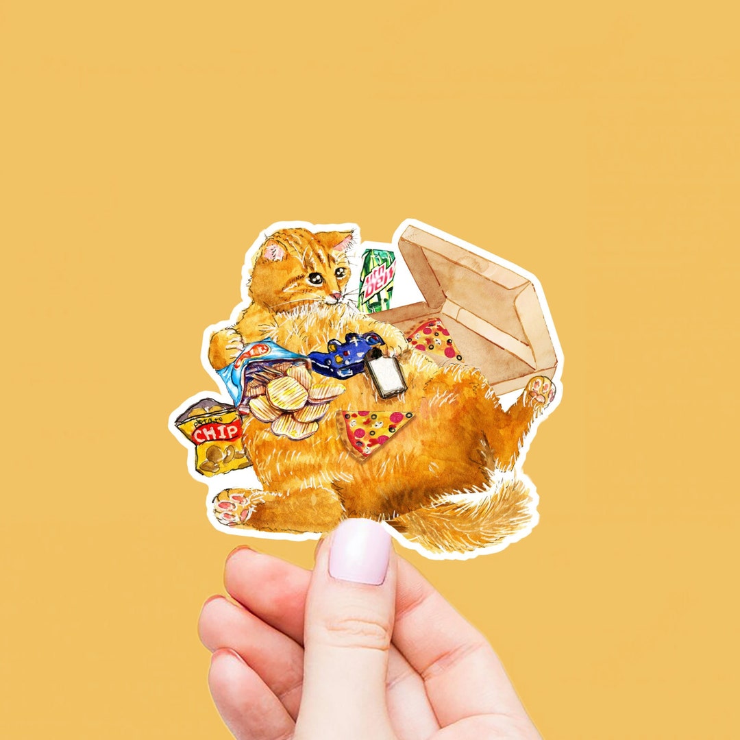 Cat Snacking Gamer Sticker Pizza Snack Food Sticker for Video Gaming ...