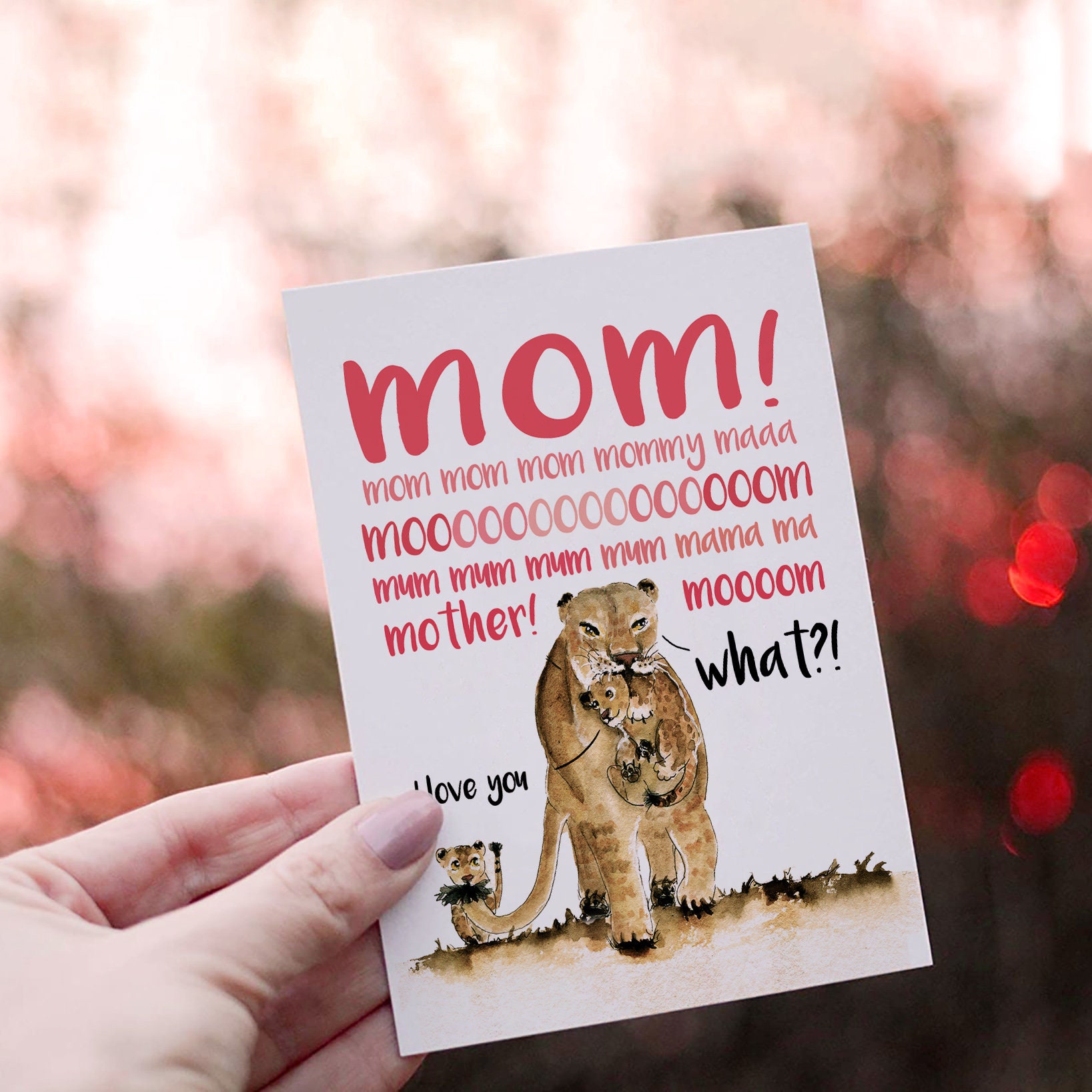 Lion Funny Mothers Day Card From Daughter - Lions Mom and Baby Birthday ...