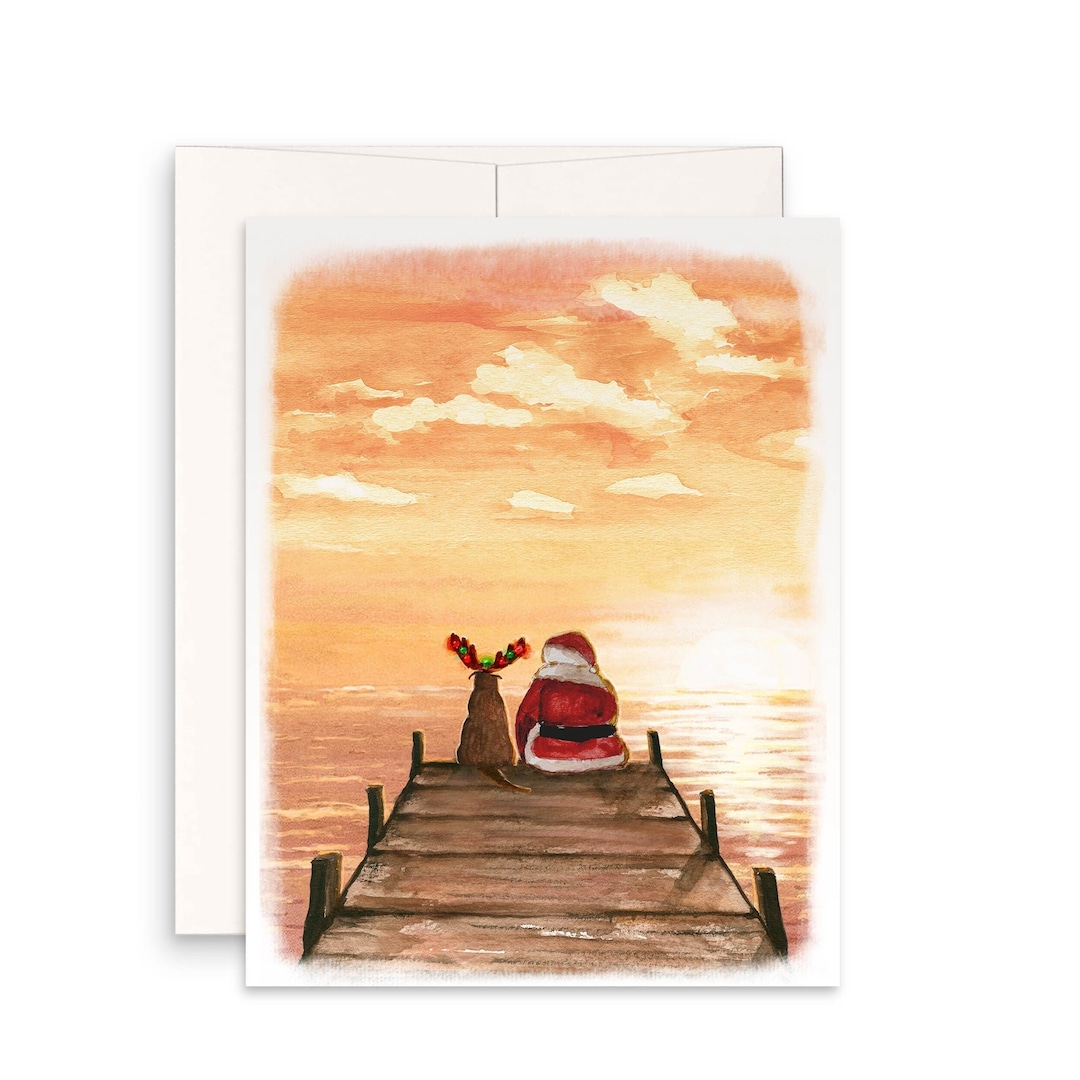 Sunset Christmas Card Set - Santa's Dog Boat Dock Gift for Her ...