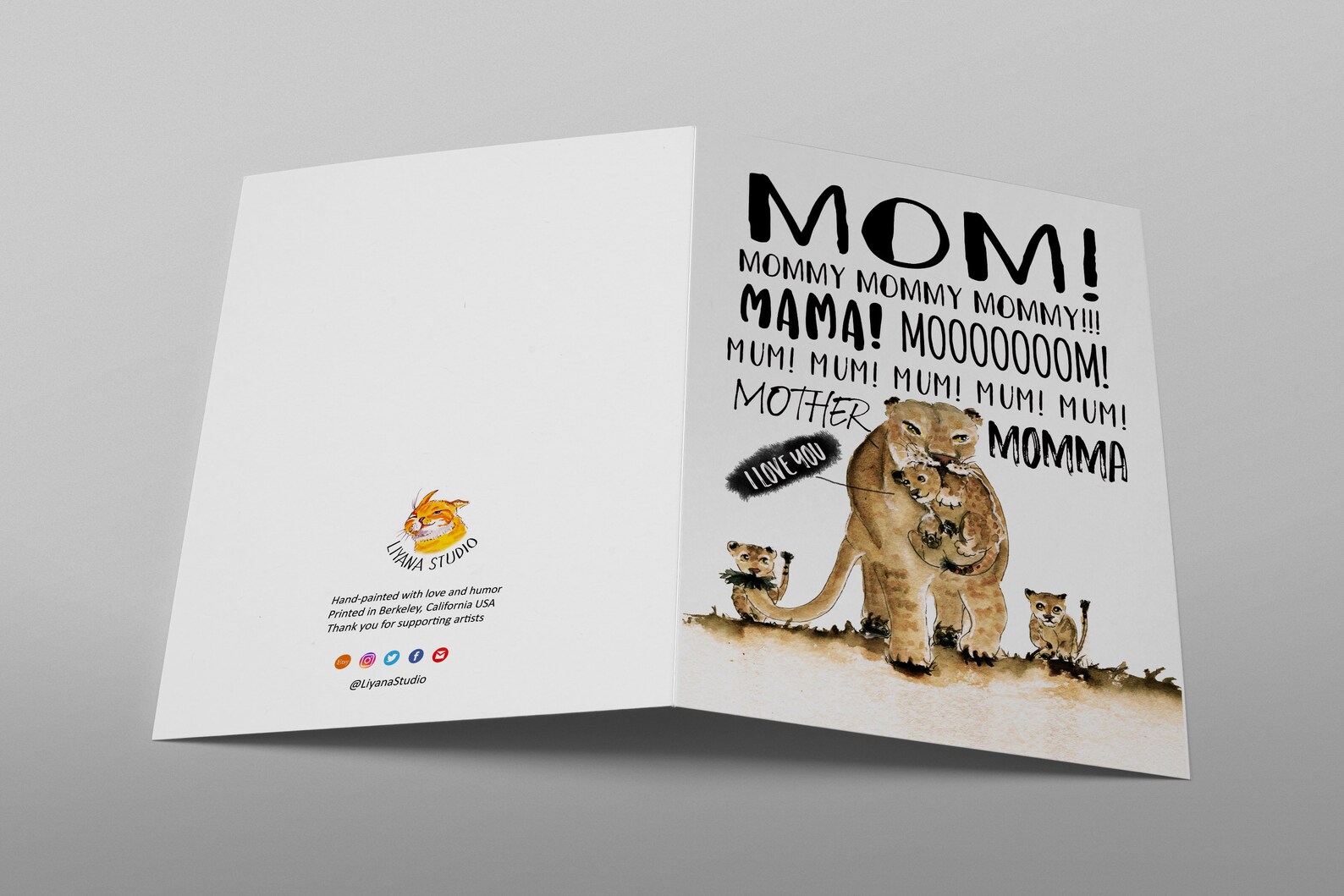 Funny Lion Mom Card, I Love You Mum, Funny Mom Card From Baby Lions ...