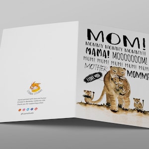Funny Lion Mom Card, I Love You Mum, Funny Mom Card From Baby Lions ...